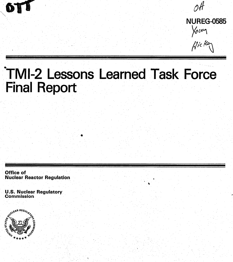 1979 Three Mile Island Lessons Learned Task Force Final Report | NR-HA.org
